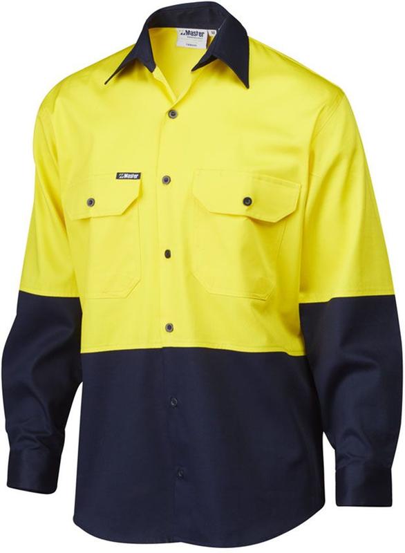 SHIRT L/SLEEVE MASTER WM445 HI VIS D 2 TONE 190GSM COTTON DRILL ...