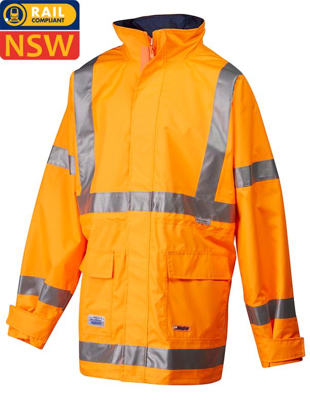 RAIN JACKET MASTER SEAHAWK X HI VIS D/N NSW RAIL TAPED POLYESTER/PU ...