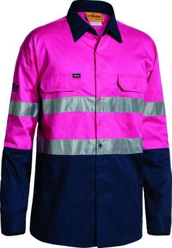Shirt L Sleeve Bisley Bs6896 Hi Vis D N 3m Taped 2 Tone 155gsm Cotton